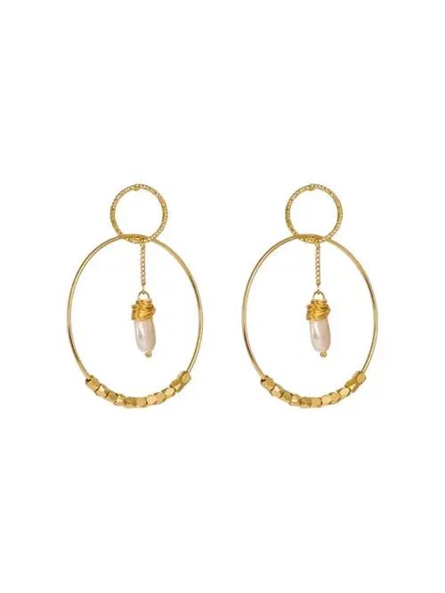 HOLLYWOOD SENSATION Pearl Hoop Earrings - Gold