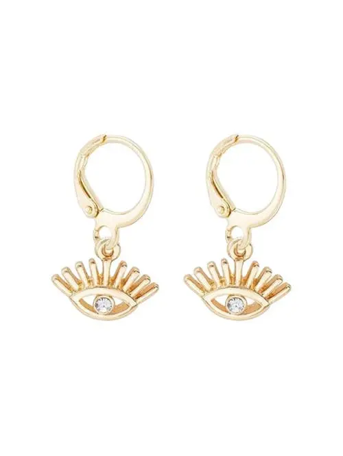 HOLLYWOOD SENSATION Evil Eye Huggie Earrings - Gold