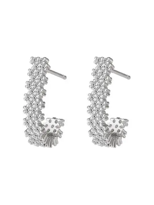 DLORIA Hollywood Sensation Cubic Zirconia J Hoop Earrings - Silver