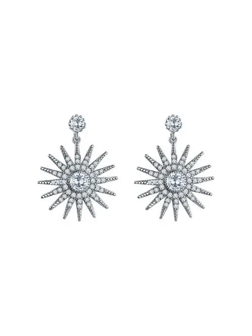 HOLLYWOOD SENSATION Star Dangle Earrings With Cubic Zirconia - Silver