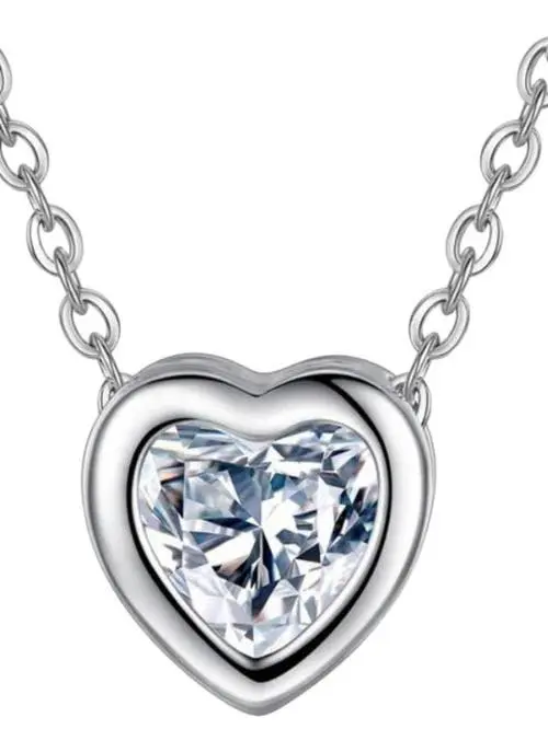 HOLLYWOOD SENSATION 18k Gold Cubic Zirconia Heart Necklace - Silver