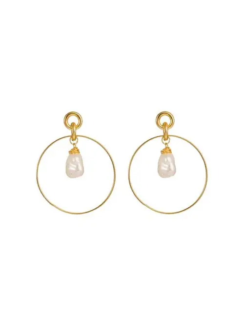 HOLLYWOOD SENSATION Drop Hoop Earrings With Simulated Pearl - Gold