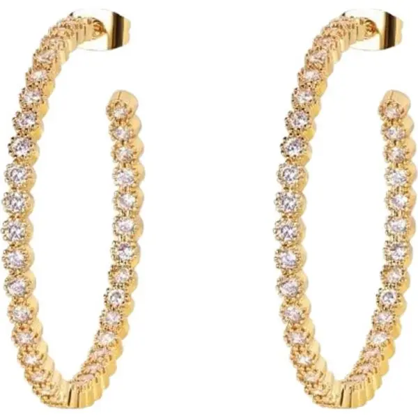 HOLLYWOOD SENSATION Cubic Zirconia Hoop Earrings - Gold