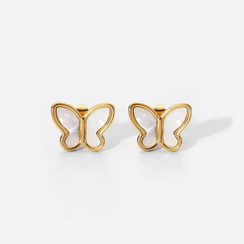 HOLLYWOOD SENSATION Butterfly Stud Earrings With Mother Of Pearl - Gold