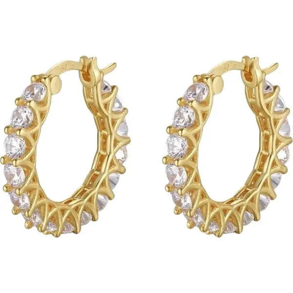 HOLLYWOOD SENSATION Cubic Zirconia Embellished Huggie Hoop Earrings - Gold