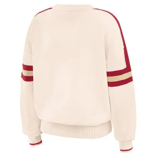 WEAR BY ERIN ANDREWS Oklahoma Sooners Chenille Woven Patch Stripe Pullover Sweater