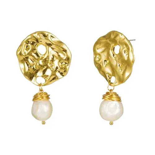 HOLLYWOOD SENSATION Baroque Pearl Drop Earrings - Gold