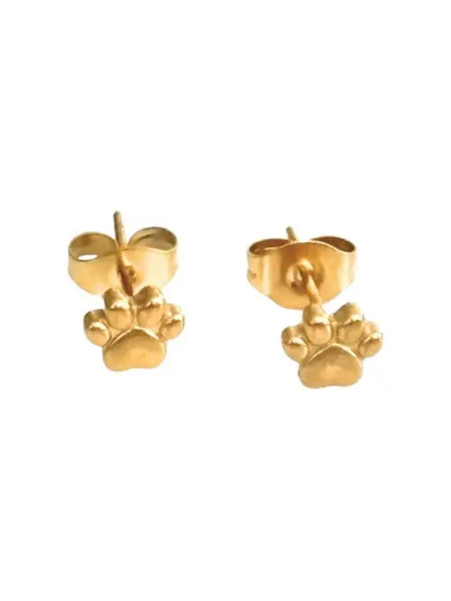 HOLLYWOOD SENSATION Paw Print Stud Earrings - Gold