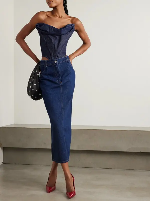 Magda Butrym Strapless Cropped Denim Bustier Top