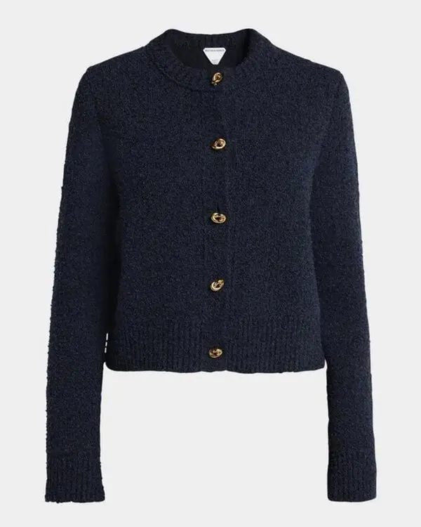 Bottega Veneta Knot-button Boucle Knit Cardigan - Navy