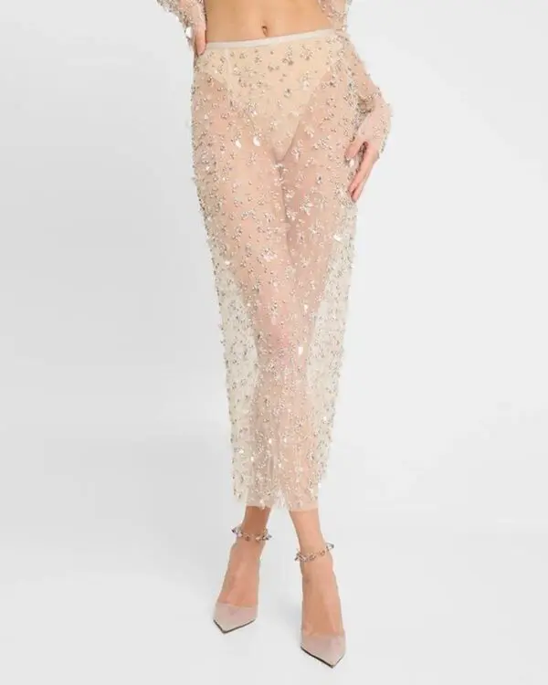 Lapointe Embellished Mesh Maxi Skirt