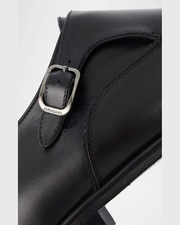 Ferragamo Leather Monk Strap Loafers - Nero - 55% Off  display picture 1