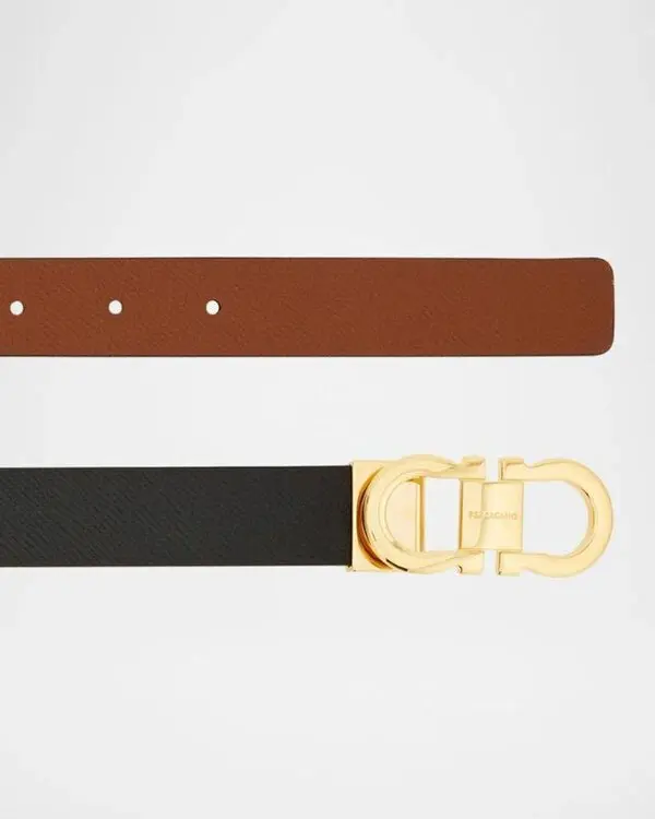 FERRAGAMO Reversible Gancini Leather Belt - Black