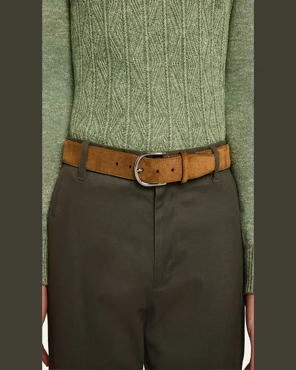 Brioni Suede Belt With Round Buckle - Brown