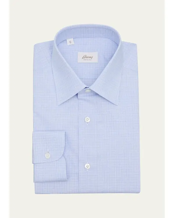 Brioni Cotton Mini Check Dress Shirt - Bluwht