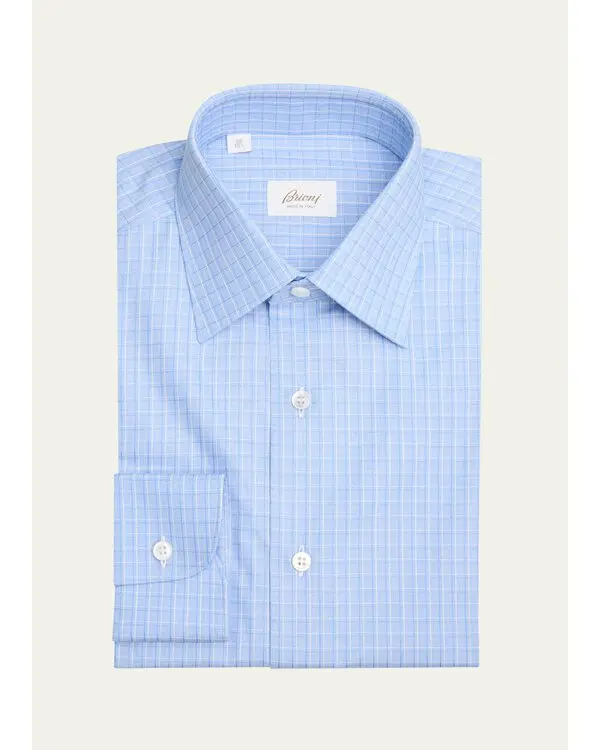 Brioni Cotton Check Dress Shirt - Blue