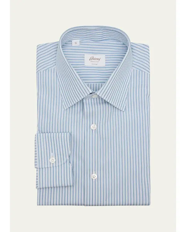 Brioni Giza 87 Cotton Multi-stripe Dress Shirt - Whtblu