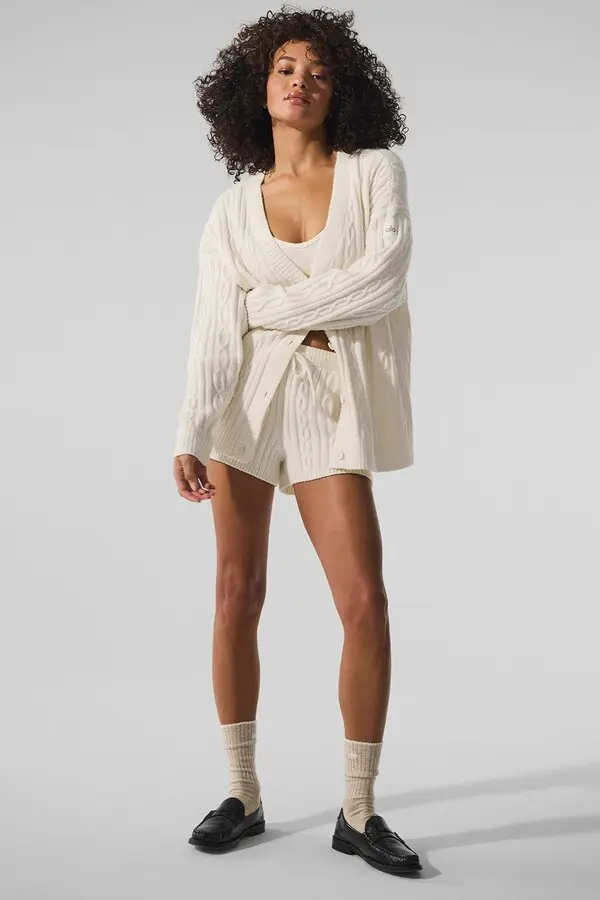 Alo Yoga Cable Knit Cardigan Top - Ivory | Editorialist