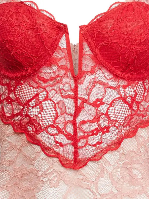 FLEUR DU MAL Bouquet Lace Heart Bodysuit - Red