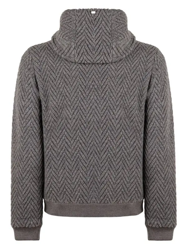 Herno Herringbone Pattern Zip-up Jacket With Drawstring Hood
