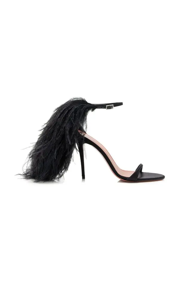 Amina Muaddi Jerry Feather-trimmed Sandals - Black