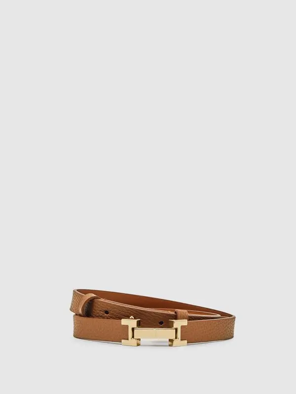 REISS Hayley Leather Square Hinge Belt - Tan