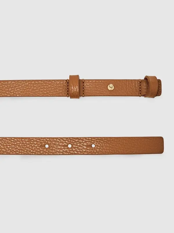 REISS Hayley Leather Square Hinge Belt - Tan