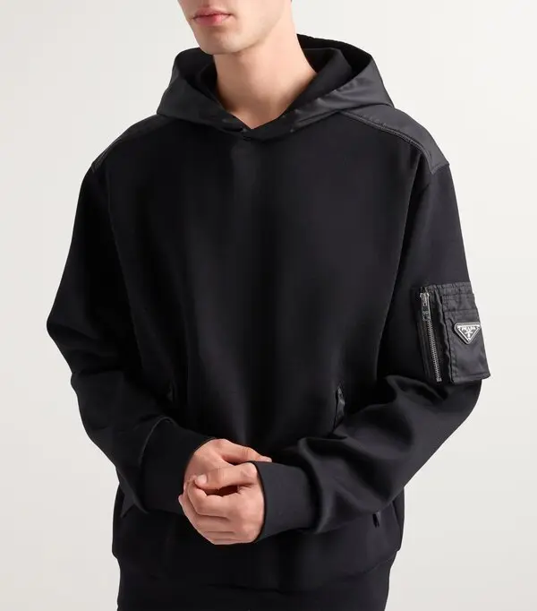 Prada Cotton-fleece And Re-nylon Hoodie