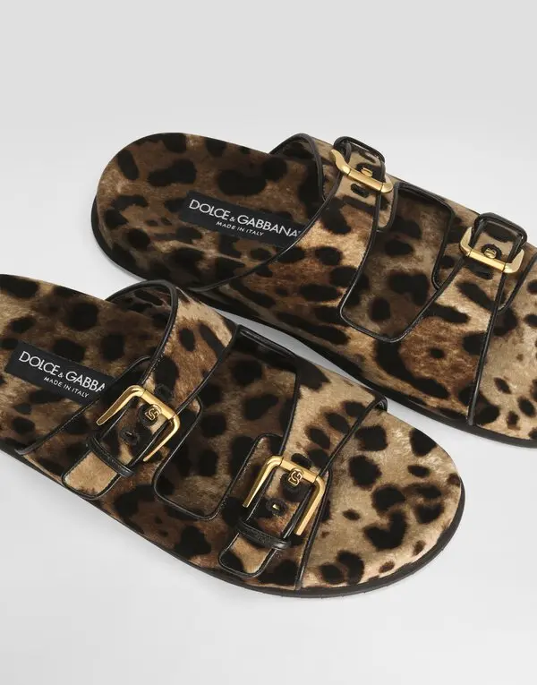 Dolce & Gabbana Leopard- Velvet Sliders - Print
