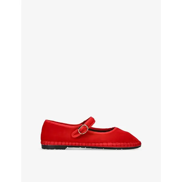 FLABELUS Mellark Tonal-piping Velvet Mary Jane Flats - Red
