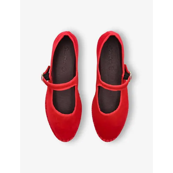 FLABELUS Mellark Tonal-piping Velvet Mary Jane Flats - Red