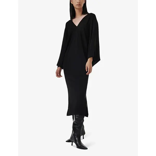 Leem V-Neck Batwing-Sleeve Knitted Midi Dress In Black - 60% Off |  Editorialist