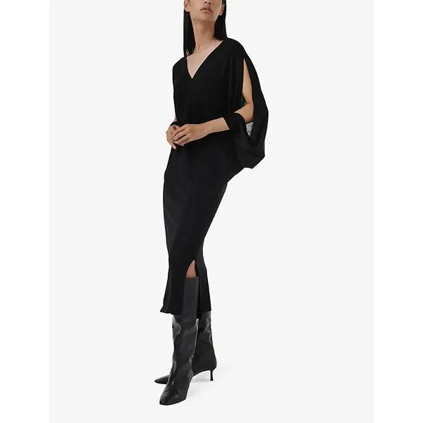 Leem V-Neck Batwing-Sleeve Knitted Midi Dress In Black - 60% Off |  Editorialist