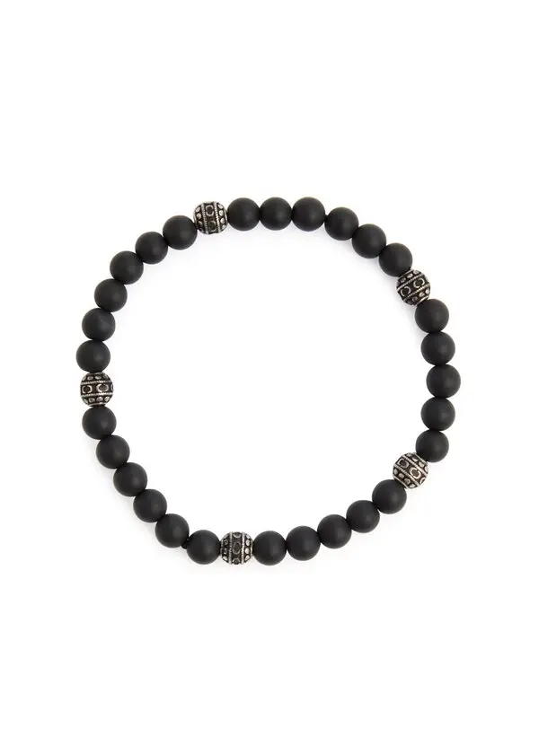 CRAFTD Matte Onyx Beaded Bracelet - Silver