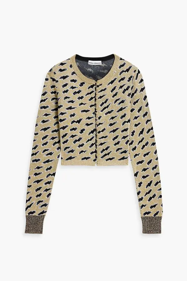 Rabanne Cropped Metallic Jacquard-knit Cardigan