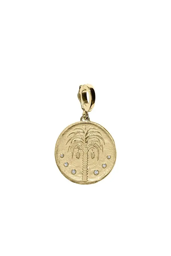AZLEE Prosperity Palm Small Coin Charm - 18k Yellow Gold & Diamond