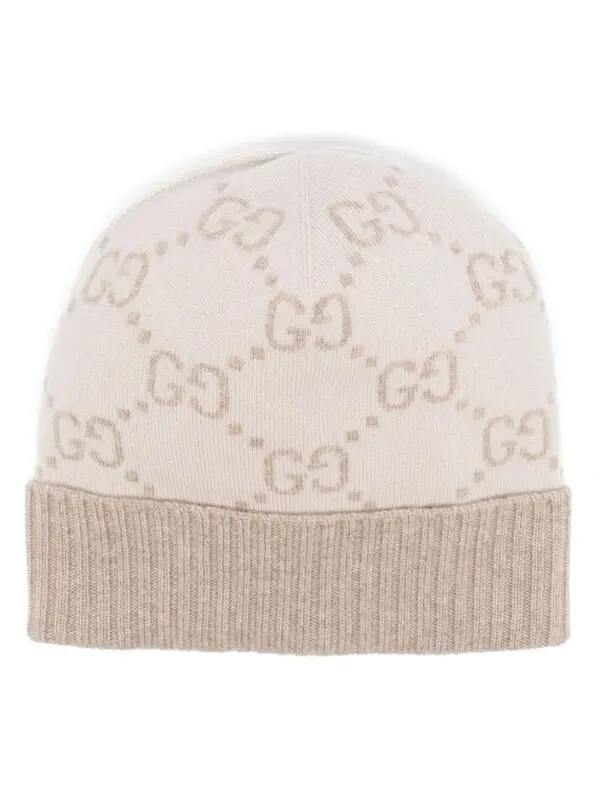 Gucci Gg-jacquard Cashmere Beanie - Neutrals