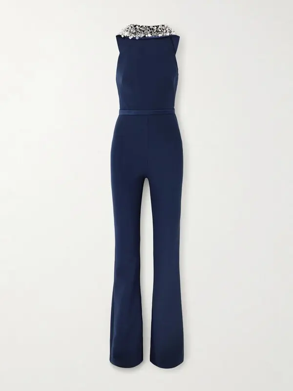 Safiyaa Luna Embellished Crepe Jumpsuit - Blue