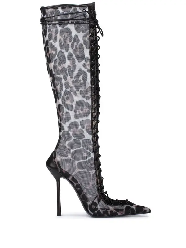 LE SILLA 120mm Colette Leopard Print Boots - Black