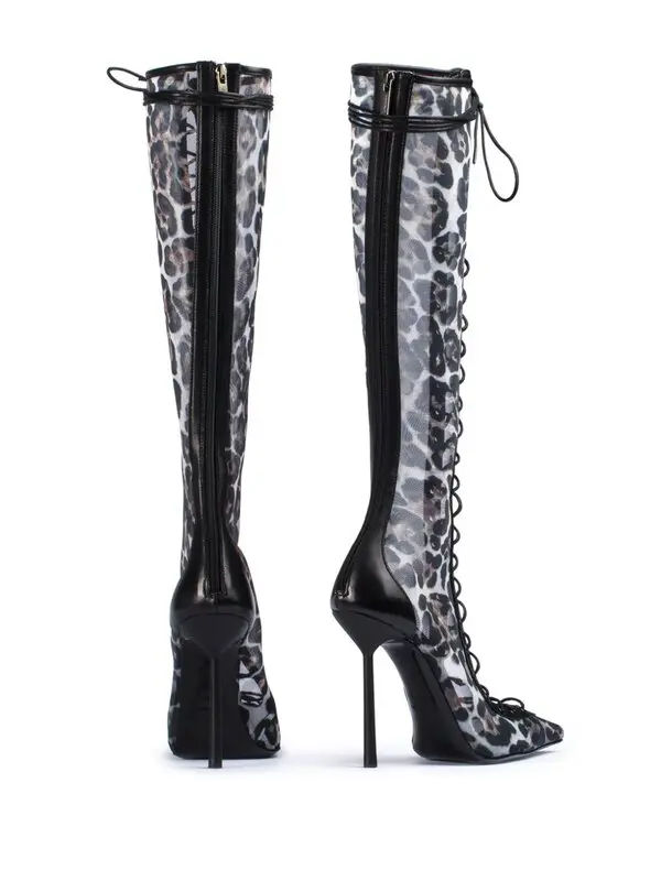 LE SILLA 120mm Colette Leopard Print Boots - Black