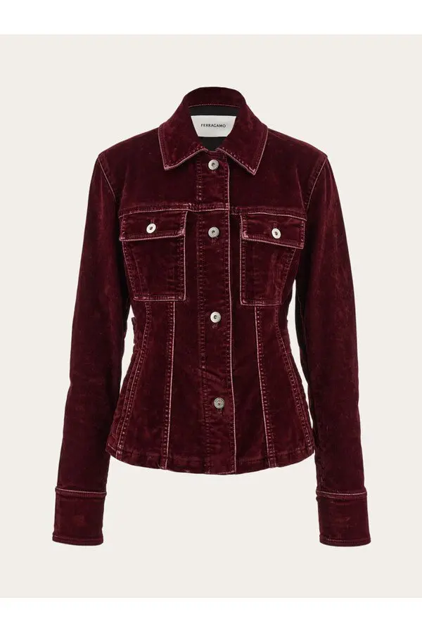 FERRAGAMO Flocked Cotton Trucker Jacket - Burgundy