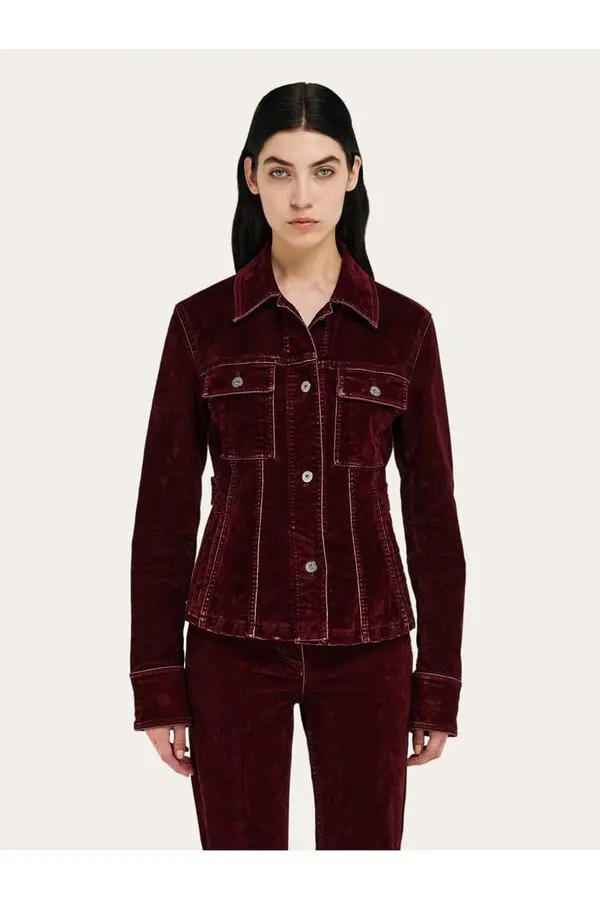 FERRAGAMO Flocked Cotton Trucker Jacket - Burgundy