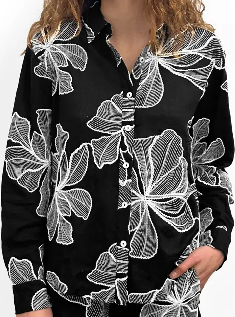 Allison Nina Embroidered Shirt - Black