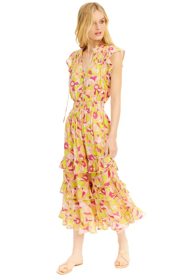 Allison Misha Tropical Flowers Print Midi Dress - Natural