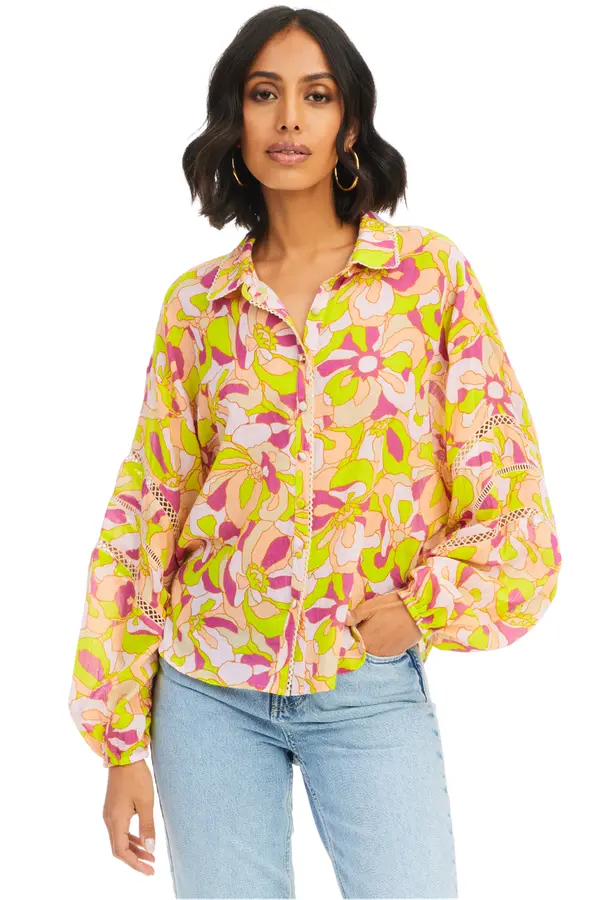 Allison Lilian Tropical Flowers Blouse - Natural