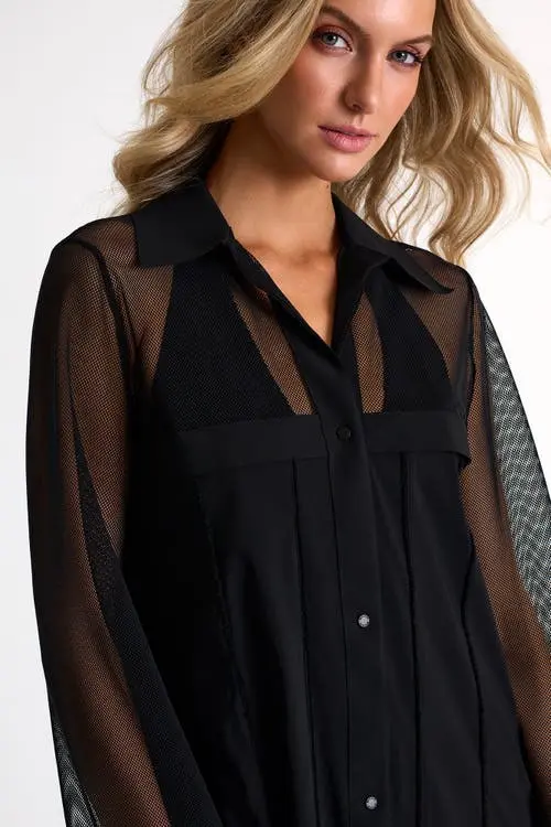 Shan Grid Mesh Beach Shirt-dress