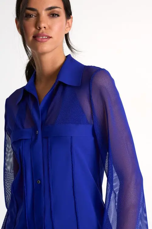 Shan Grid Mesh Beach Shirt-dress - Blue