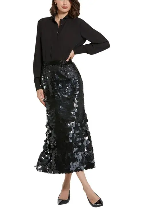 Mac Duggal Paillette Sequin Midi Skirt