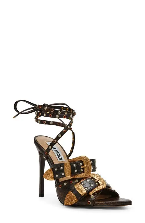 Steve Madden Saddle Embellished Ankle Strap Sandal - Brown Multi