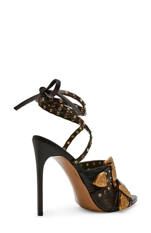Steve Madden Saddle Embellished Ankle Strap Sandal - Brown Multi